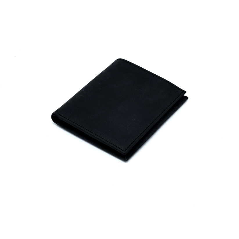 Standing Bi-Fold Dust Black Full Grain Leather Wallet – Chamdewallah